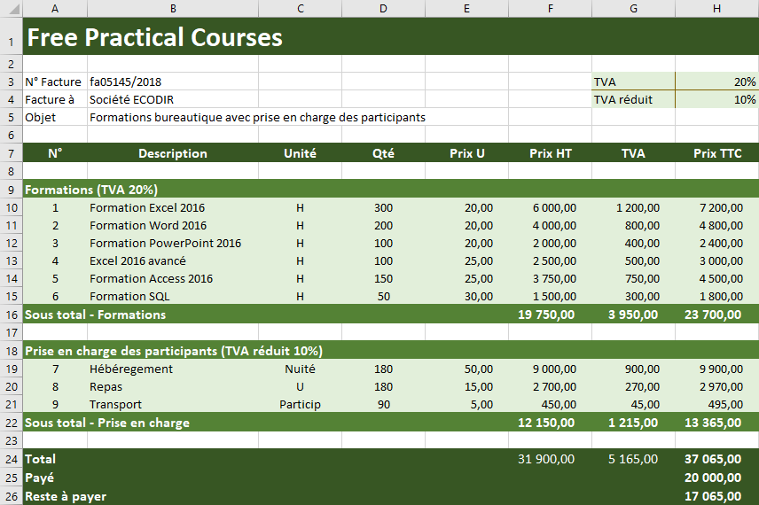 Cours Excel 2016 - Exercice 3 – Calcul, Formules et Séries